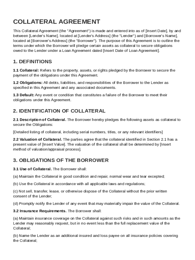 Fillable Online Collateral Agreement Template Fax Email Print - pdfFiller