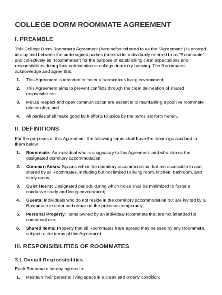 College Dorm Roommate Agreement Template: Fill out & sign online | DocHub