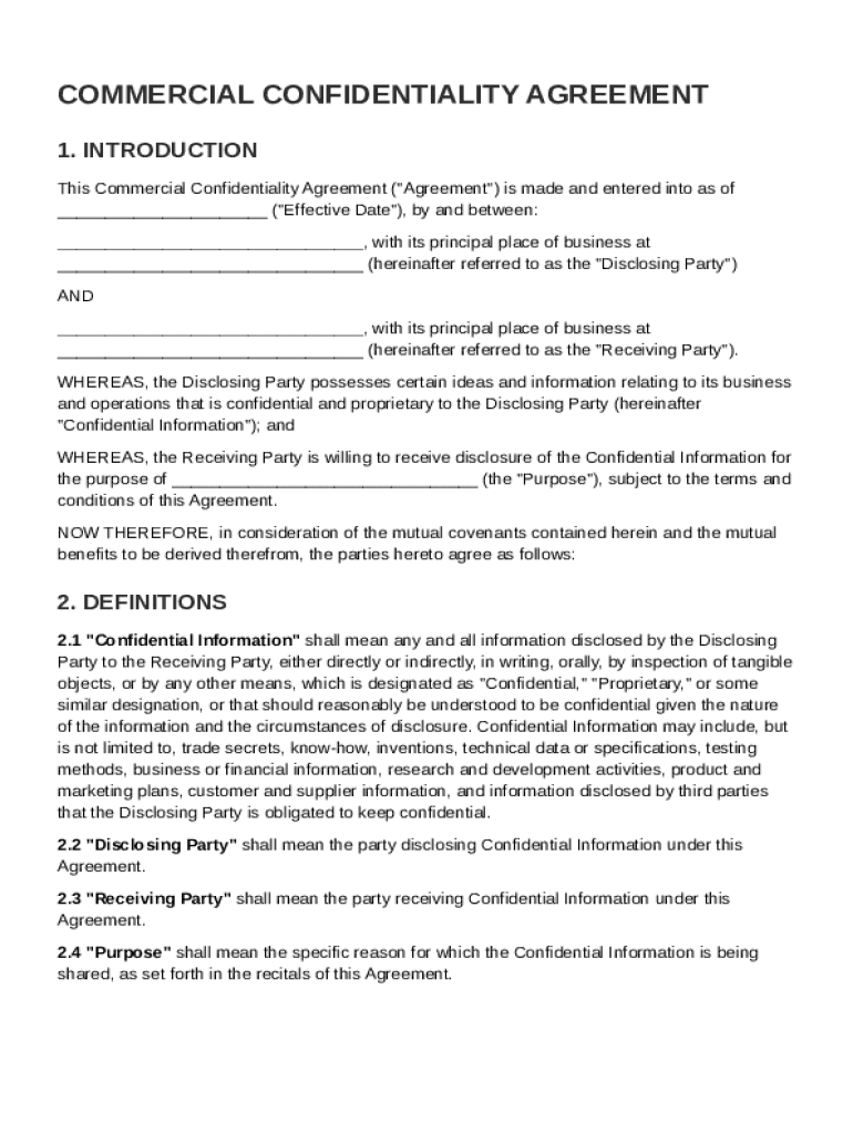 Commercial Confidentiality Agreement Template: Fill out & sign online ...