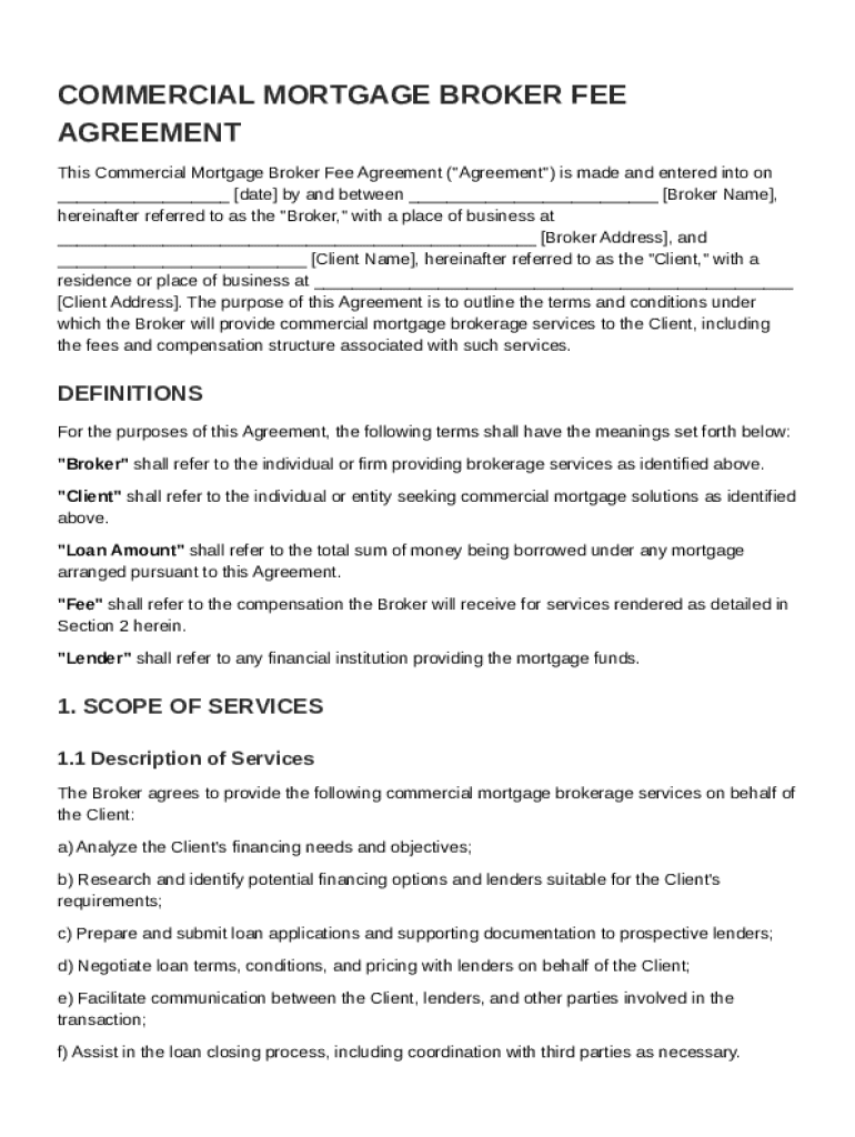 Commercial Mortgage Broker Fee Agreement Template: Fill out & sign ...