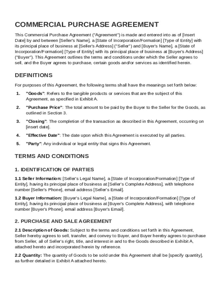Commercial Purchase Agreement Template: Fill out & sign online | DocHub