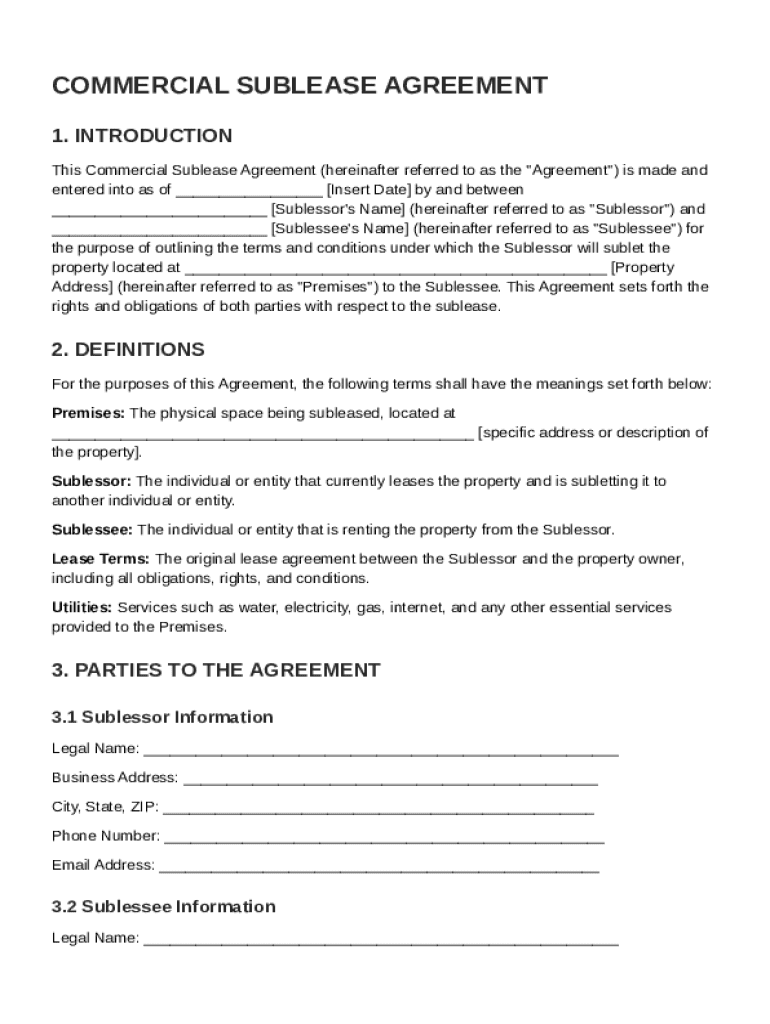 Commercial Sublease Agreement Template Form - Fill Online, Printable ...