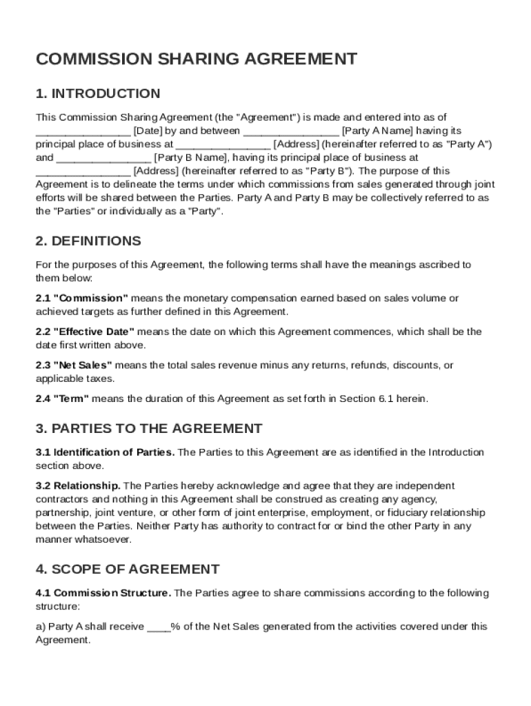 Commision Sharing Agreement Template Form - Fill Online, Printable ...