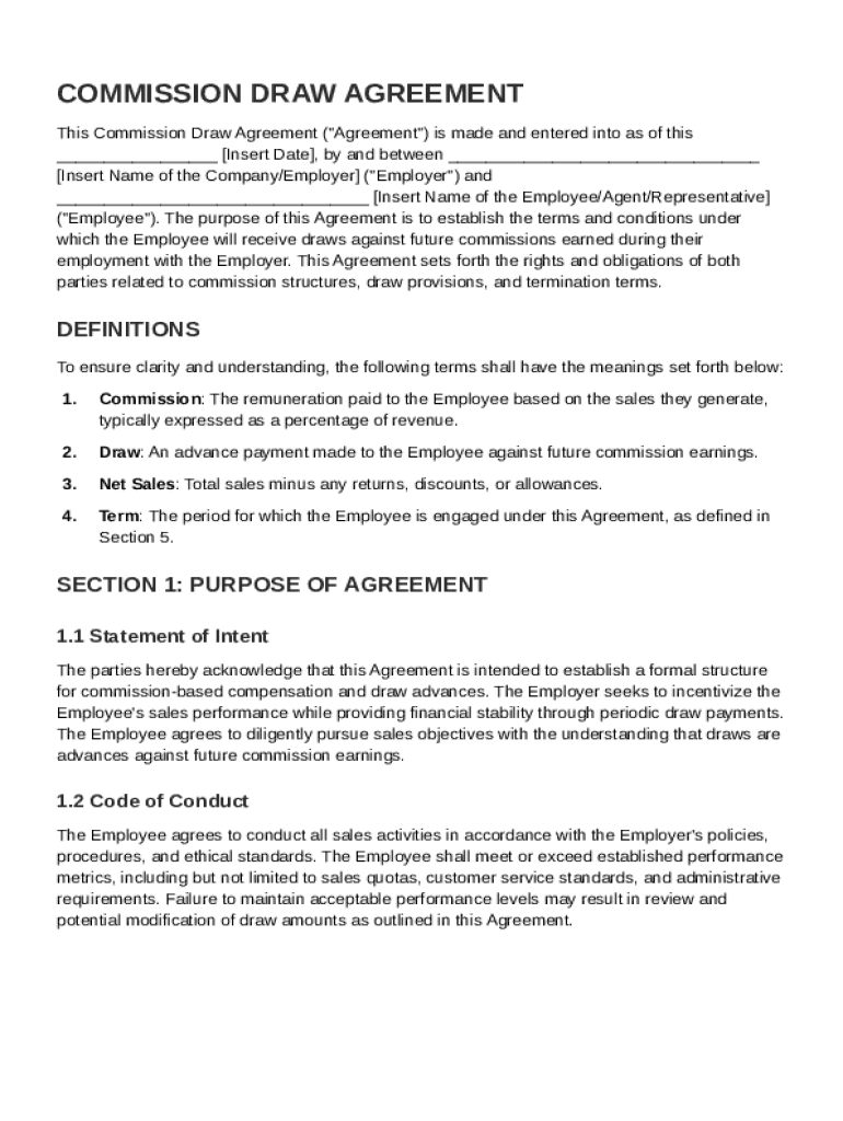 Commission Draw Agreement Template: Fill out & sign online | DocHub