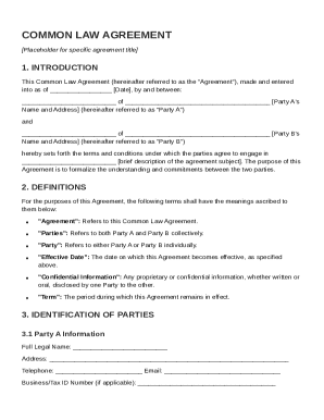 Common Law Agreement Template - Fill and Sign Printable Template Online