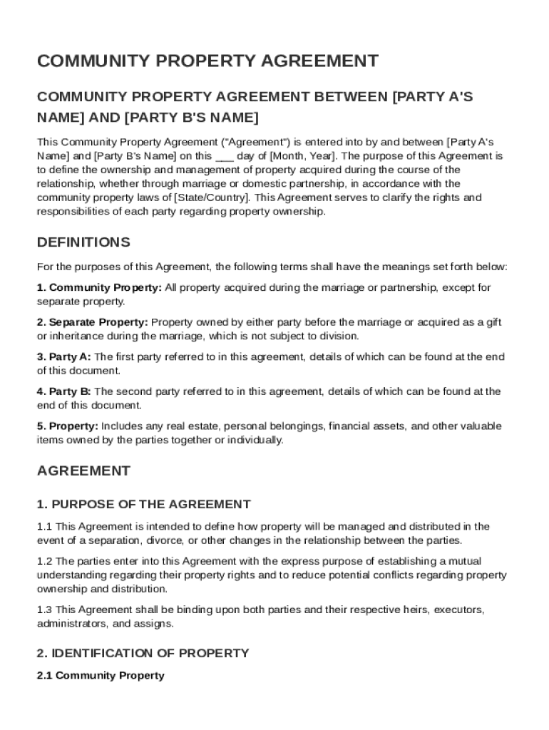 Community Property Agreement Template: Fill out & sign online | DocHub