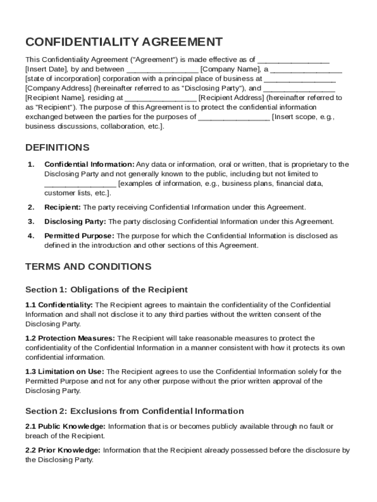 Company Confidentiality Agreement Template: Fill out & sign online | DocHub