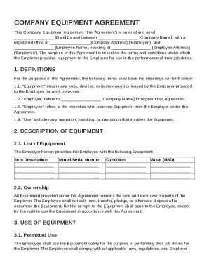 Company Equipment Agreement Template Form - Fill Online, Printable ...