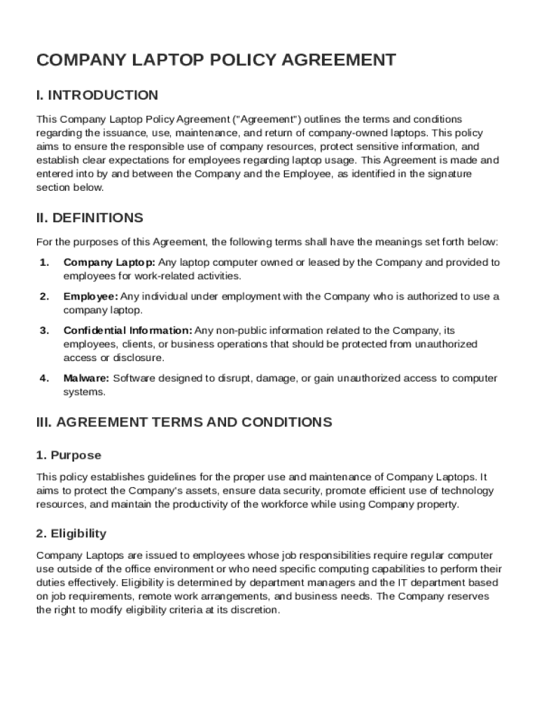 Company Laptop Policy Agreement Template: Fill out & sign online | DocHub