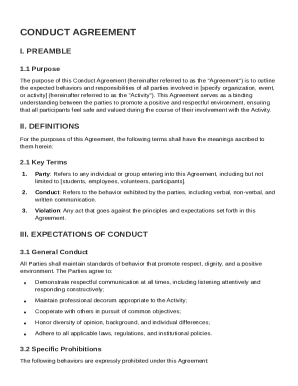 Conduct Agreement Template - Fill and Sign Printable Template Online