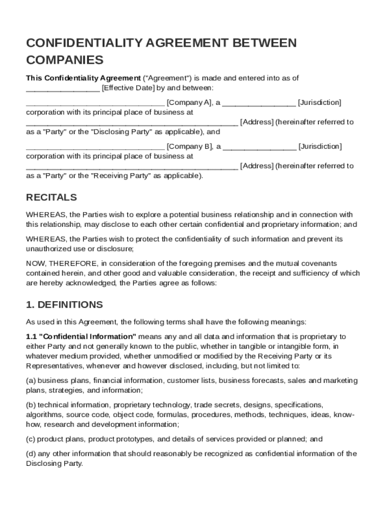 Confidentiality Between Companies Agreement Template: Fill out & sign online | DocHub