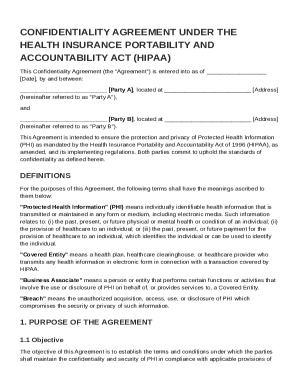 Confidentiality HIPAA Agreement Template Form - Fill Online, Printable ...