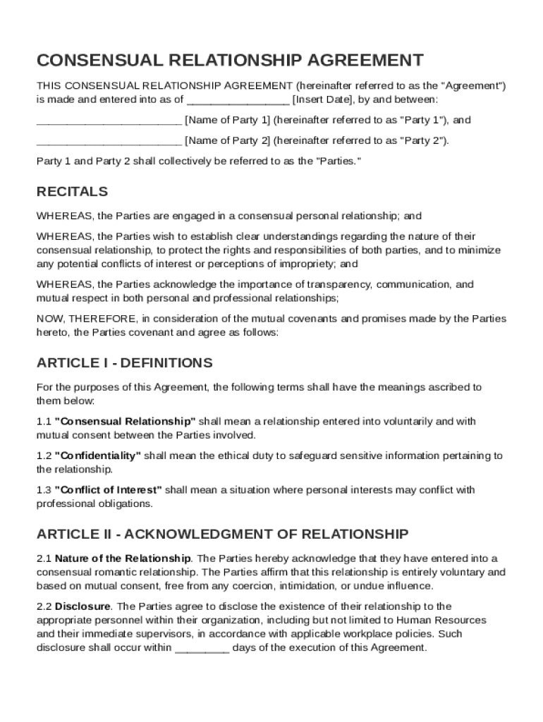 Consensual Relationship Agreement Template: Fill out & sign online | DocHub