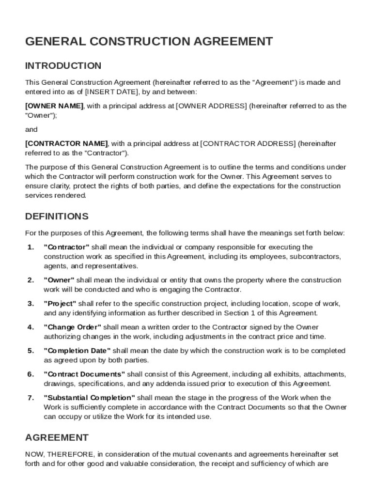 Construction Work General Construction Agreement Template: Fill out & sign online | DocHub