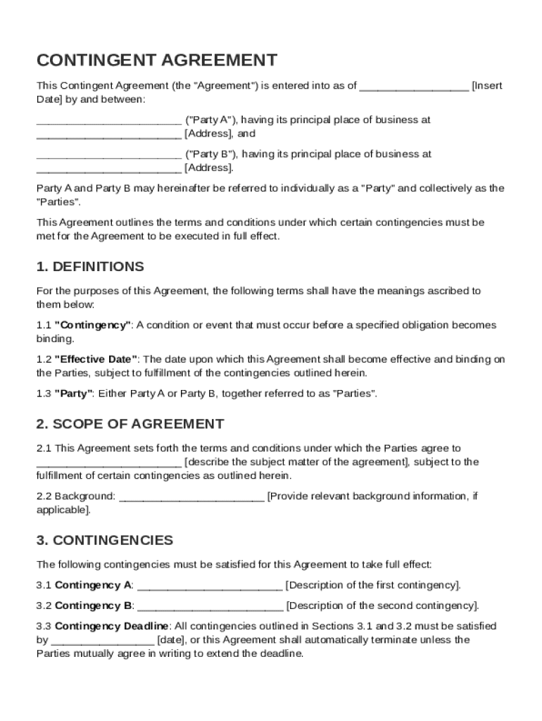 Contingent Agreement Template Form - Fill Online, Printable, Fillable ...