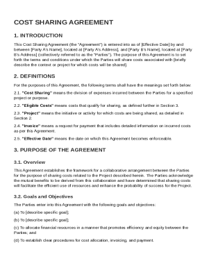 Fillable Online Cost Sharing Agreement Template Fax Email Print - pdfFiller