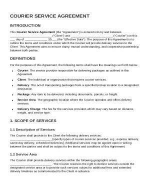 Courier Service Agreement Template Form - Fill Online, Printable ...