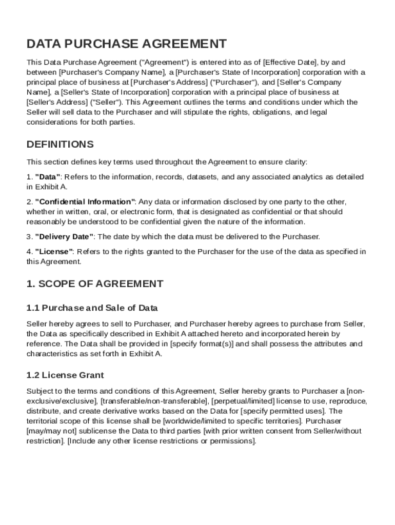 Data Purchase Agreement Template: Fill out & sign online | DocHub