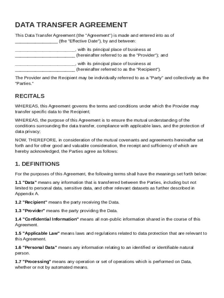 Data Transfer Agreement Template: Fill out & sign online | DocHub