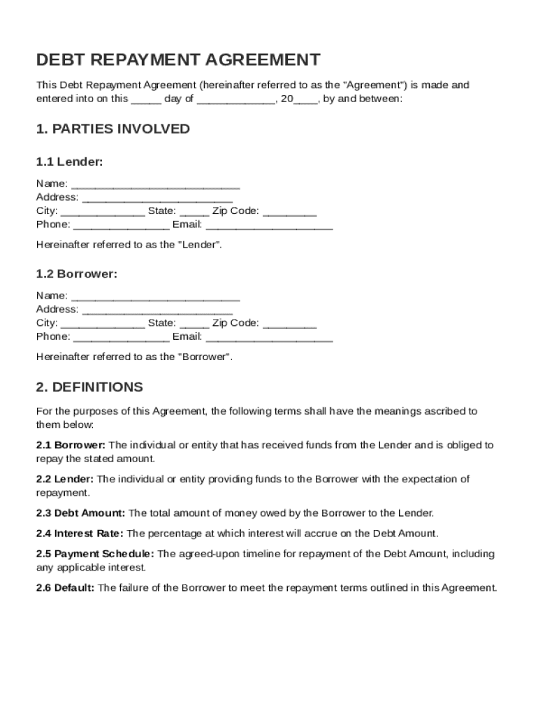 Debt Repayment Agreement Template: Fill out & sign online | DocHub