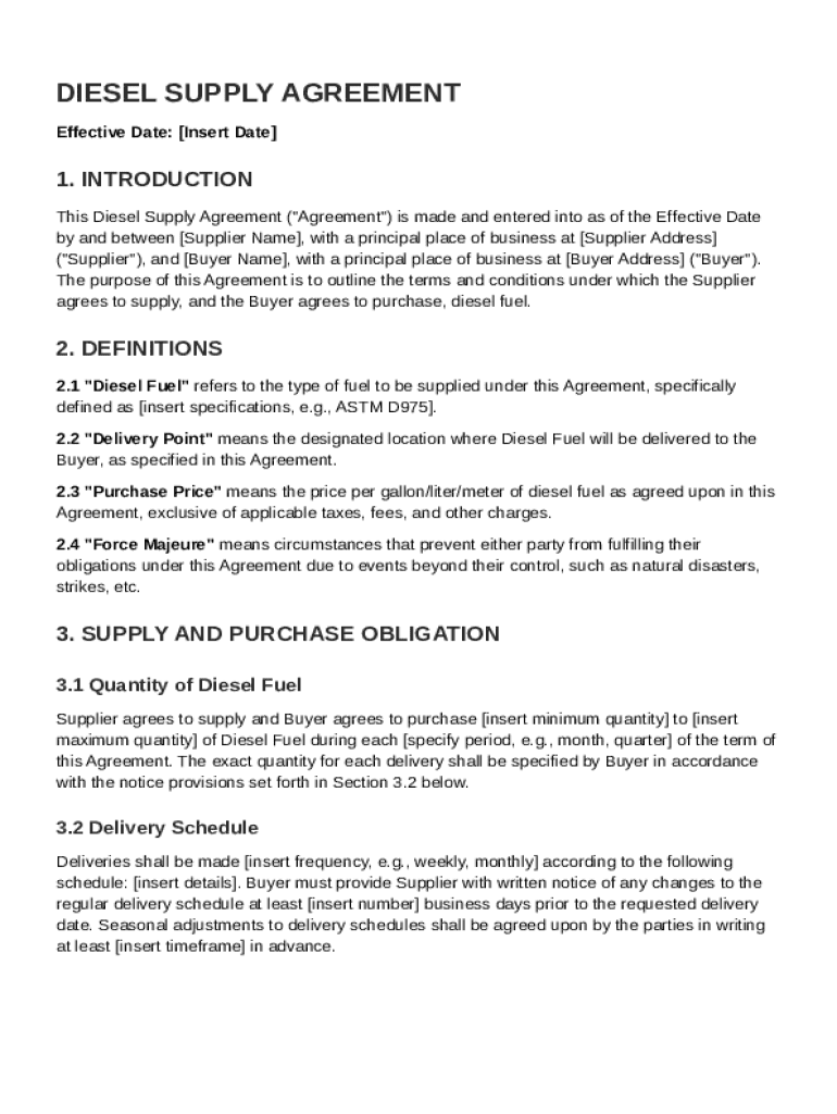 Diesel Supply Agreement Template: Fill out & sign online | DocHub