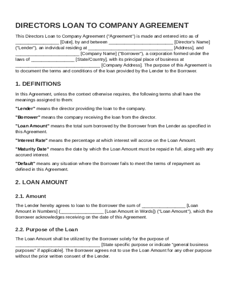Directors Loan to Company Agreement Template: Fill out & sign online ...