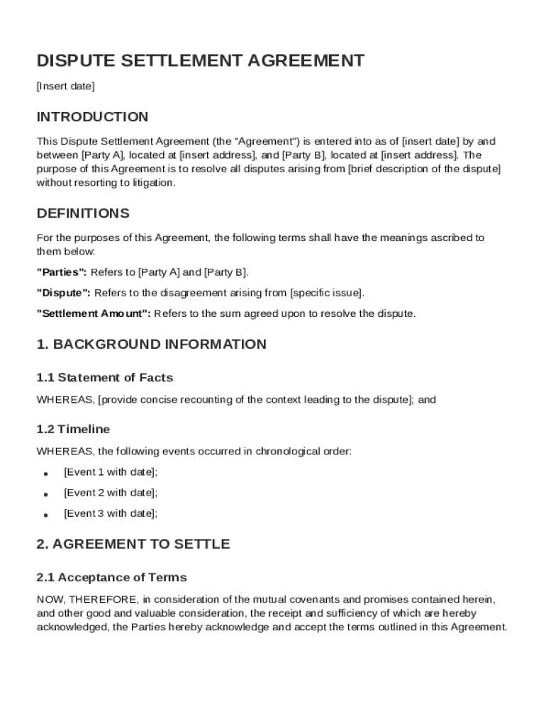 Dispute Settlement Agreement Template: Fill out & sign online | DocHub