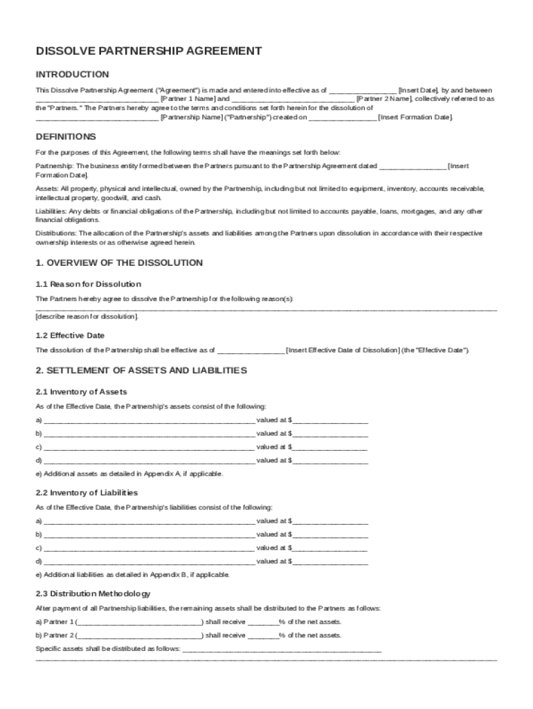 Dissolve Partnership Agreement Template: Fill out & sign online | DocHub