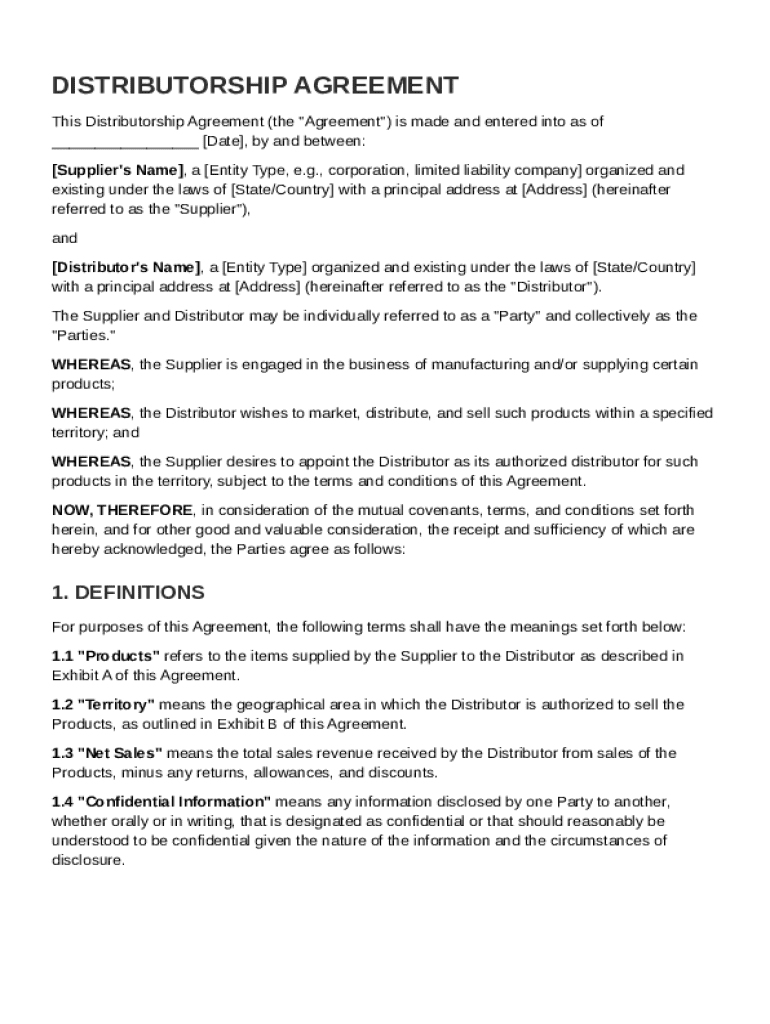 Distributorship Agreement Template: Fill out & sign online | DocHub