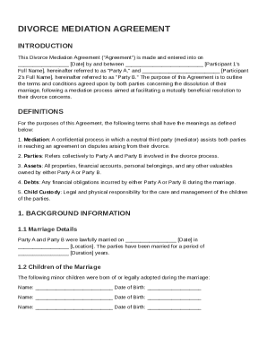 Divorce Mediation Agreement Template Form - Fill Online, Printable ...