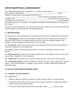 Dropshipping Agreement Template Form - Fill Online, Printable, Fillable, Blank - pdfFiller