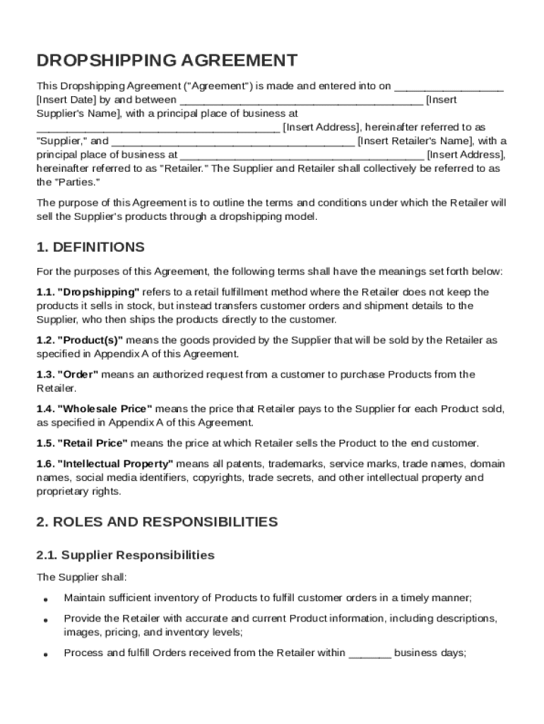 Dropshipping Agreement Template: Fill out & sign online | DocHub