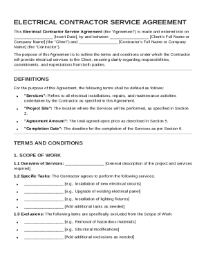Fillable Online Electrical Contractor Service Agreement Template Fax Email Print - pdfFiller