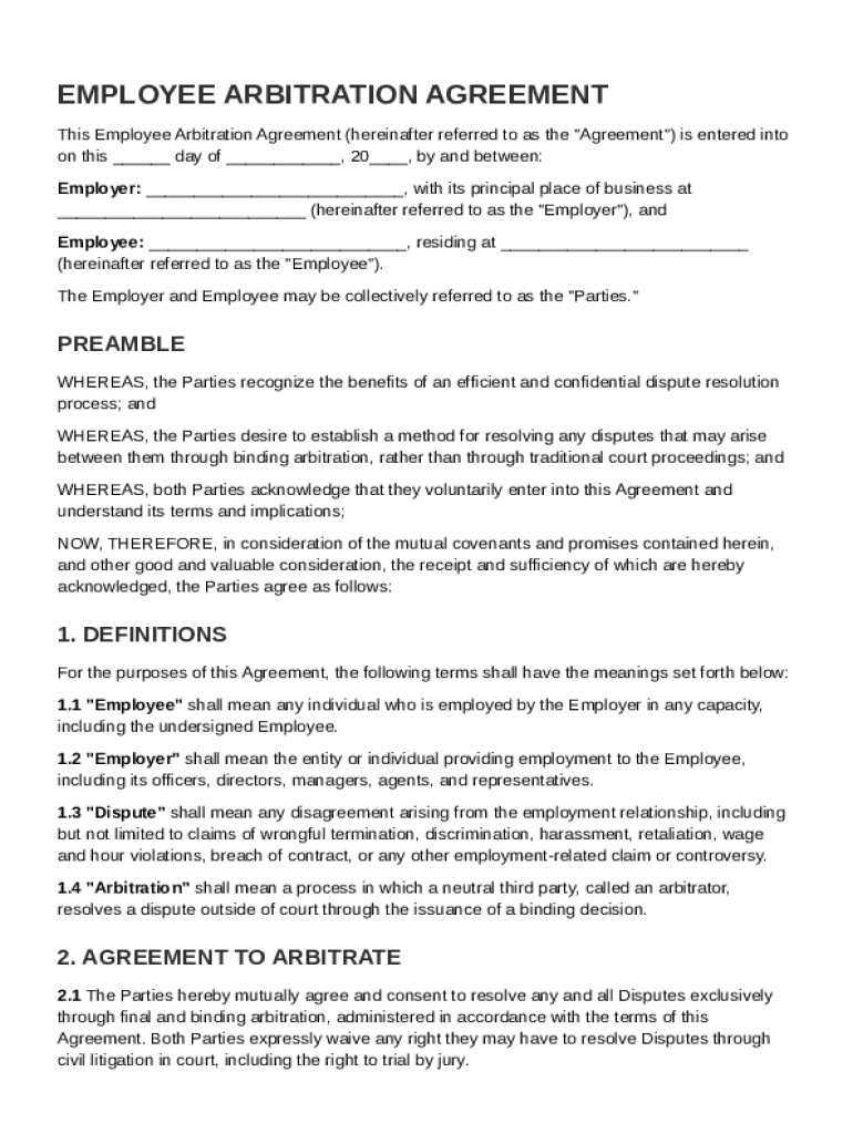 Employee Arbitration Agreement Template: Fill out & sign online | DocHub