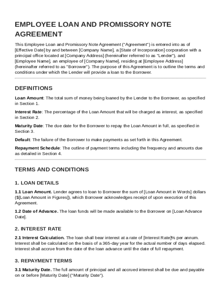 Employee Loan and Promissory Note Agreement Template: Fill out & sign ...