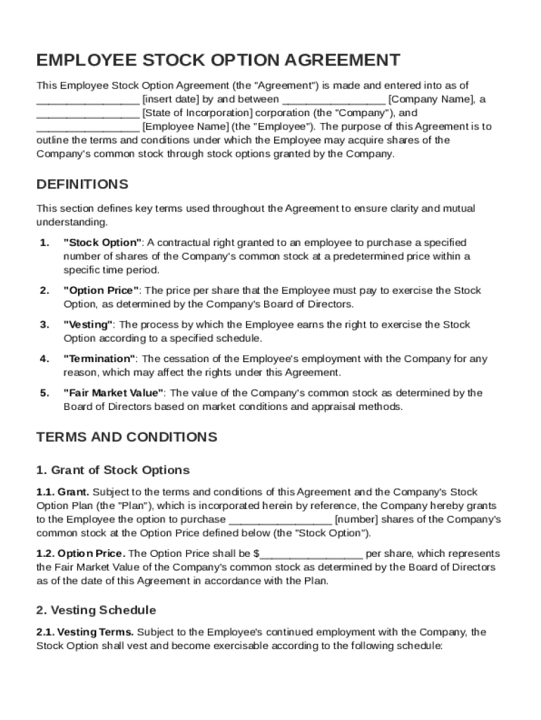 Employee Stock Option Agreement Template: Fill out & sign online | DocHub