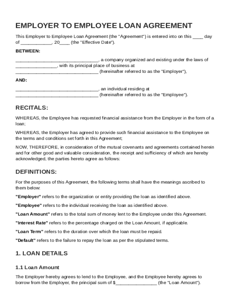 Employer to Employee Loan Agreement Template: Fill out & sign online ...