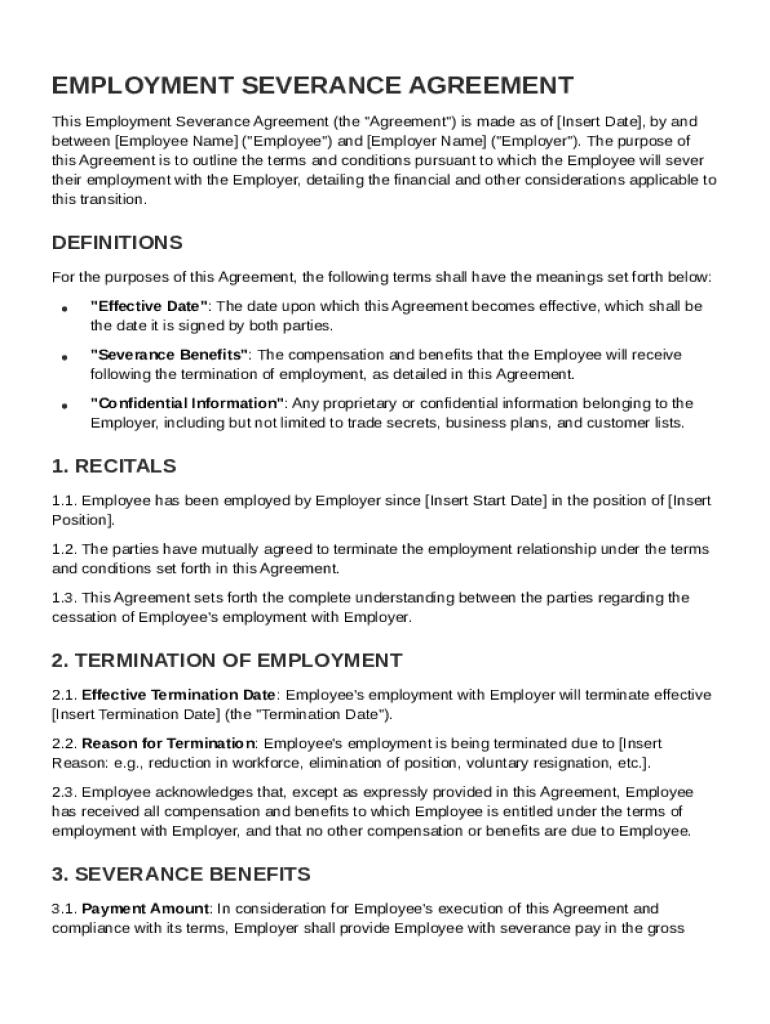 Employment Severance Agreement Template: Fill out & sign online | DocHub