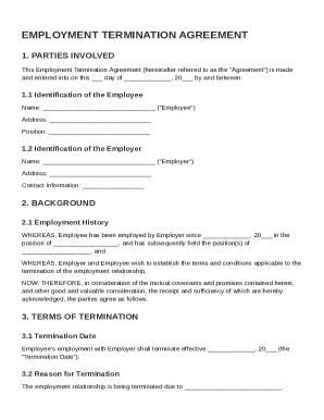 Employment Termination Agreement Template Form - Fill Online, Printable, Fillable, Blank - pdfFiller