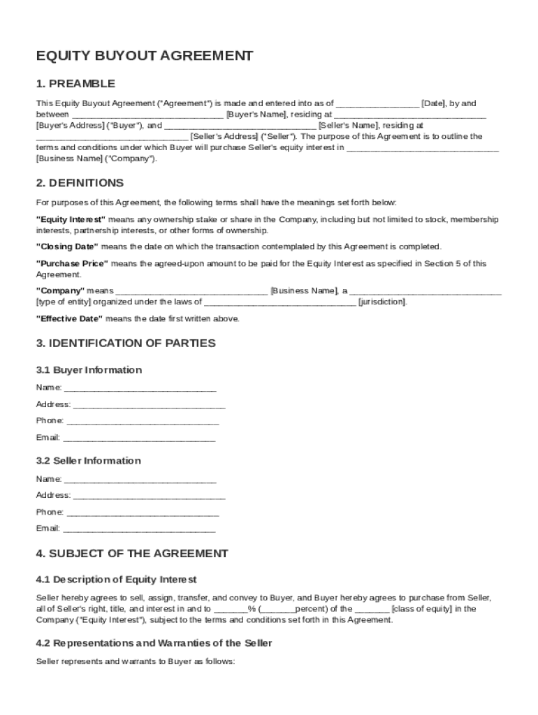 Equity Buyout Agreement Template: Fill out & sign online | DocHub