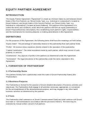 Equity Partner Agreement Template - Fill and Sign Printable Template Online