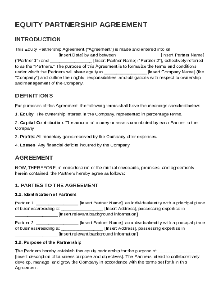 Equity Partnership Agreement Template: Fill out & sign online | DocHub