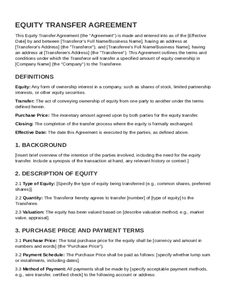Equity Transfer Agreement Template Form - Fill Online, Printable ...