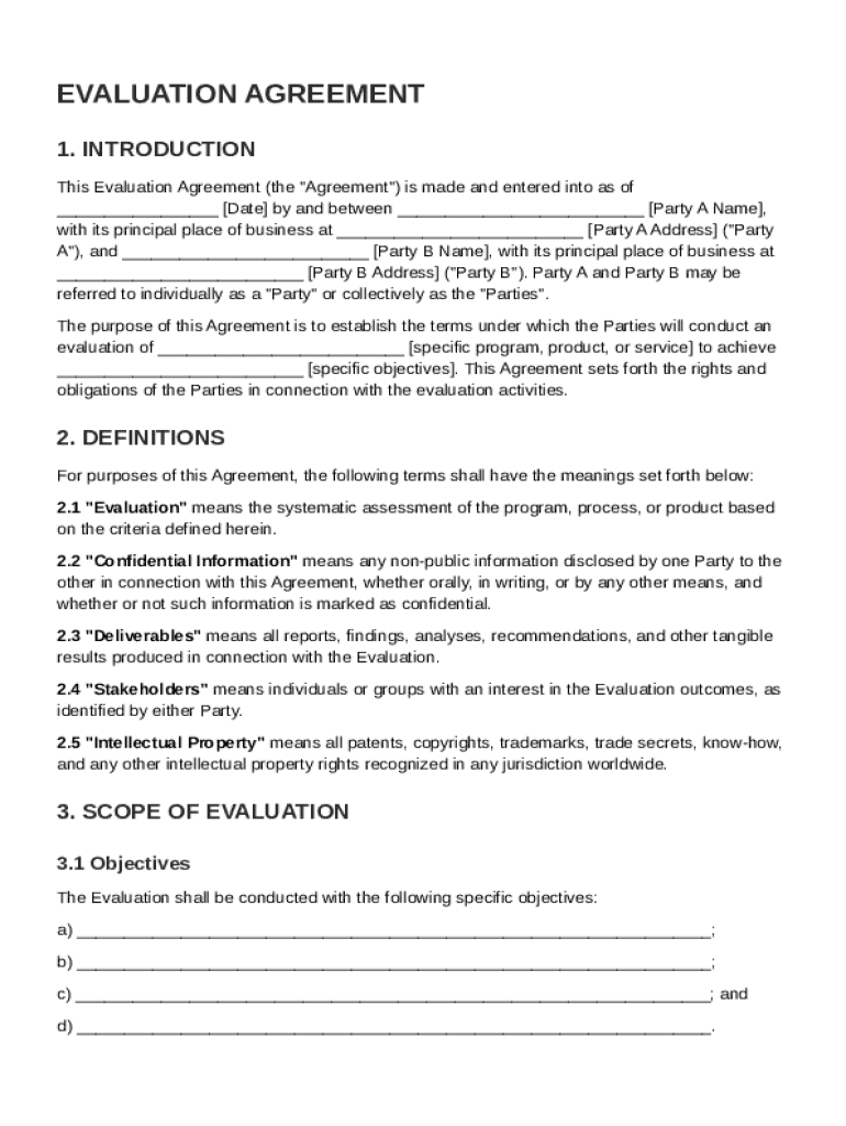 Evaluation Agreement Template Form - Fill Online, Printable, Fillable ...