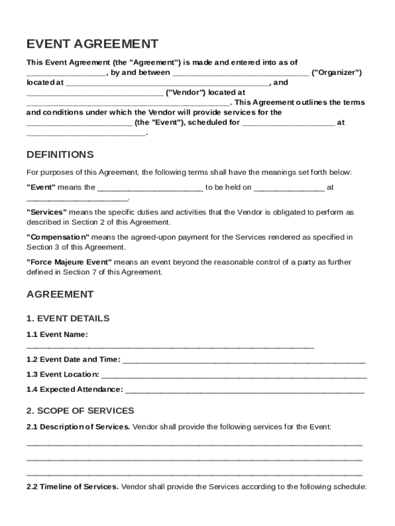 Event Agreement Template Form - Fill Online, Printable, Fillable, Blank ...