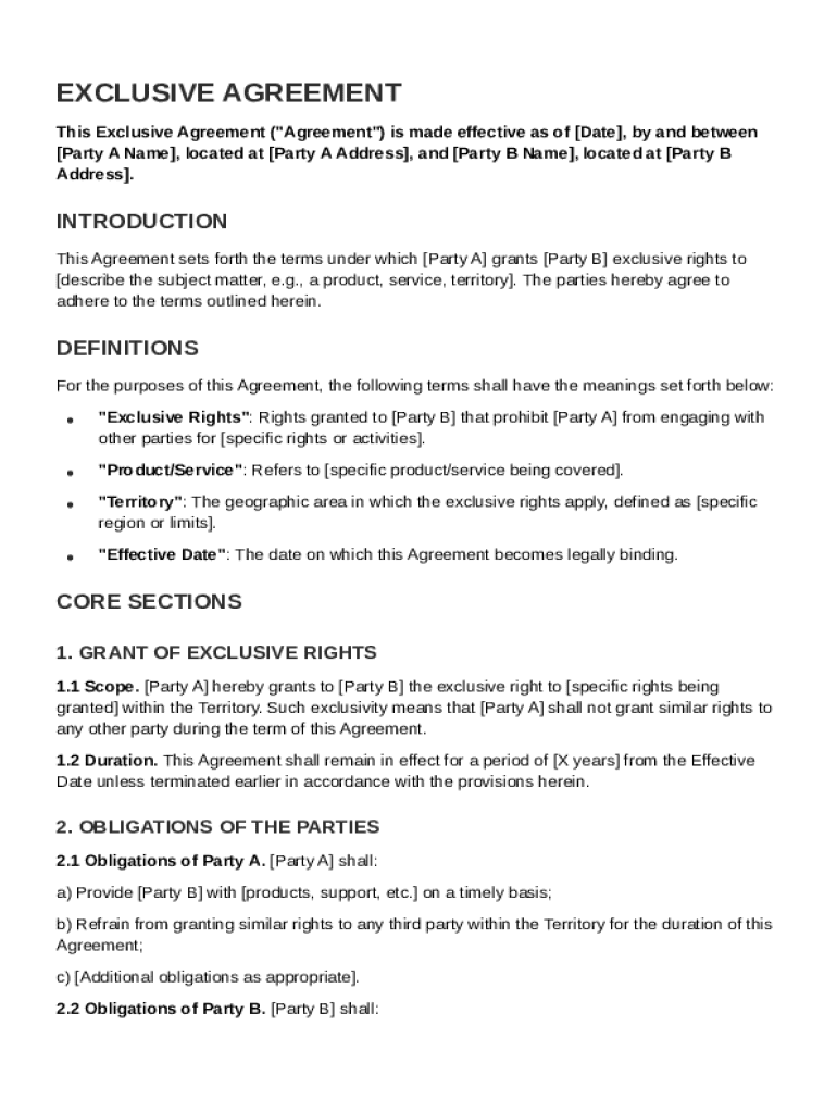 Exclusive Agreement Template Form - Fill Online, Printable, Fillable ...