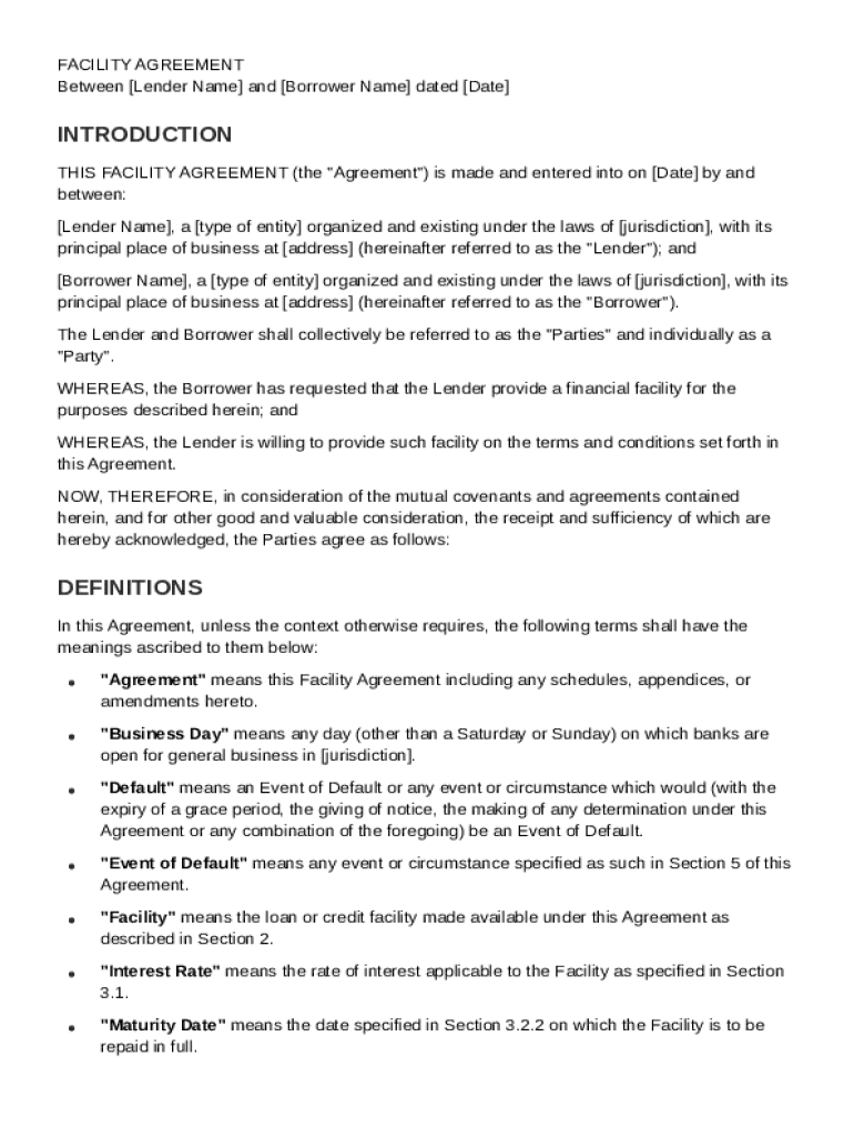 Facility Agreement Template: Fill out & sign online | DocHub