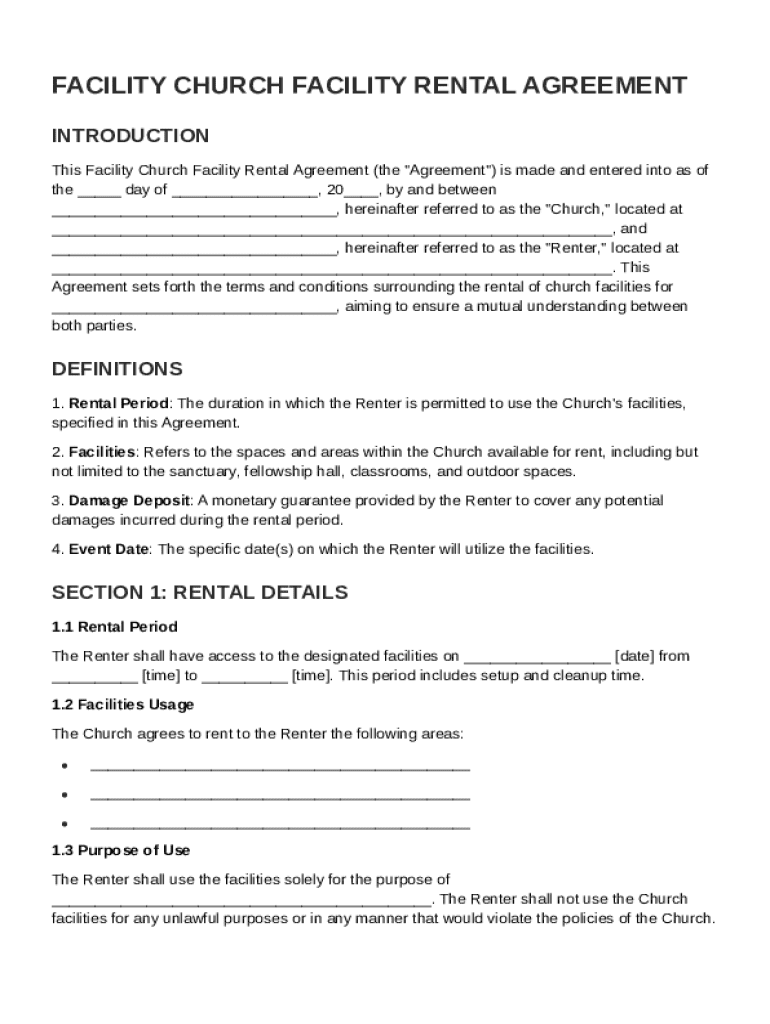 Facility Church Facility Rental Agreement Template: Fill out & sign ...
