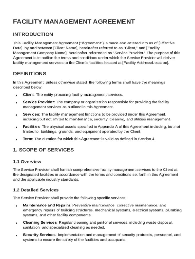 Facility Management Agreement Template: Fill out & sign online | DocHub