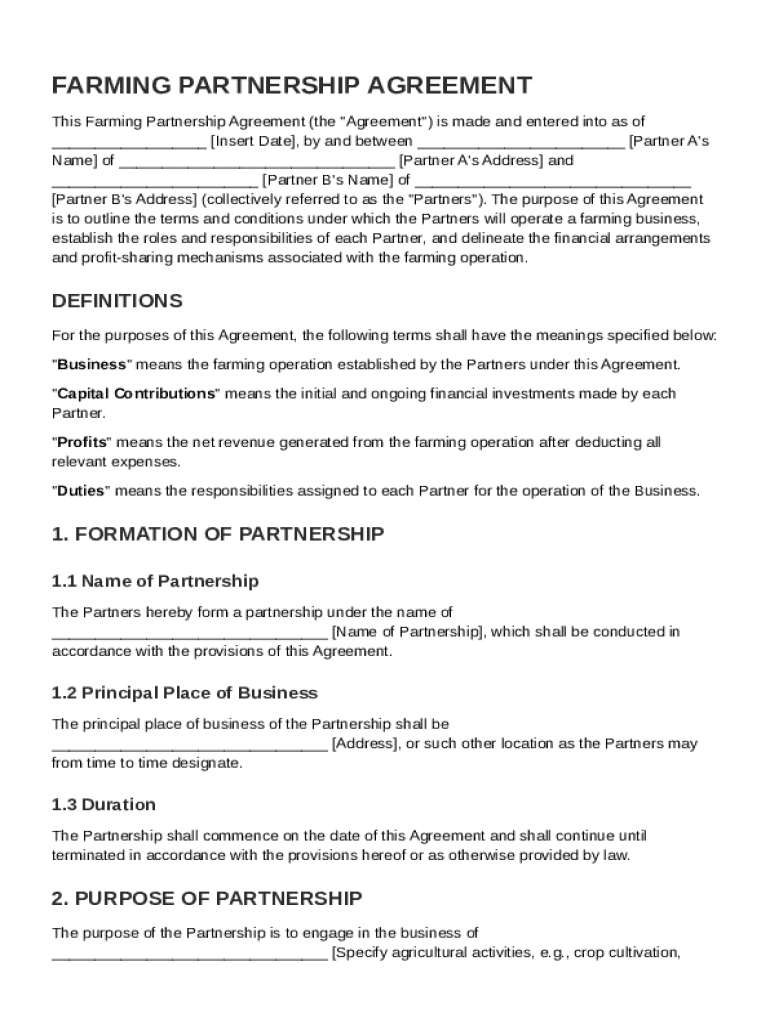 Farming Partnership Agreement Template: Fill out & sign online | DocHub